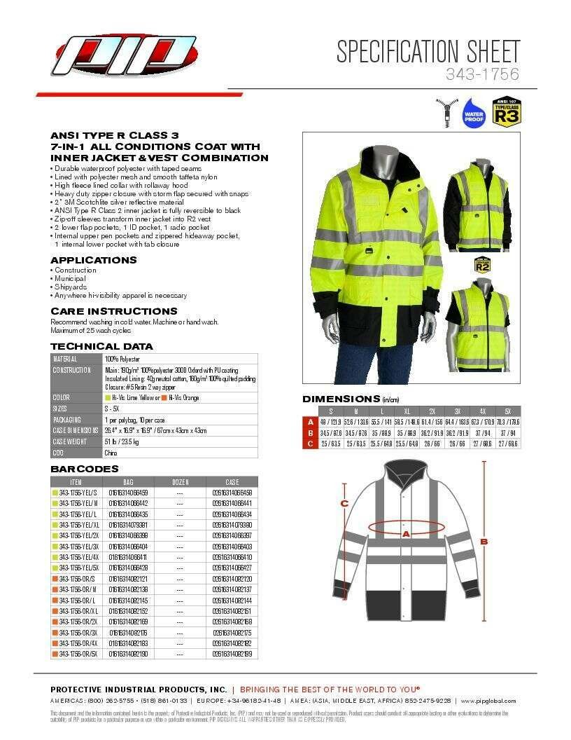 ANSI Type R Class 3 7-in-1 All Conditions Coat with Inner Jacket and ...